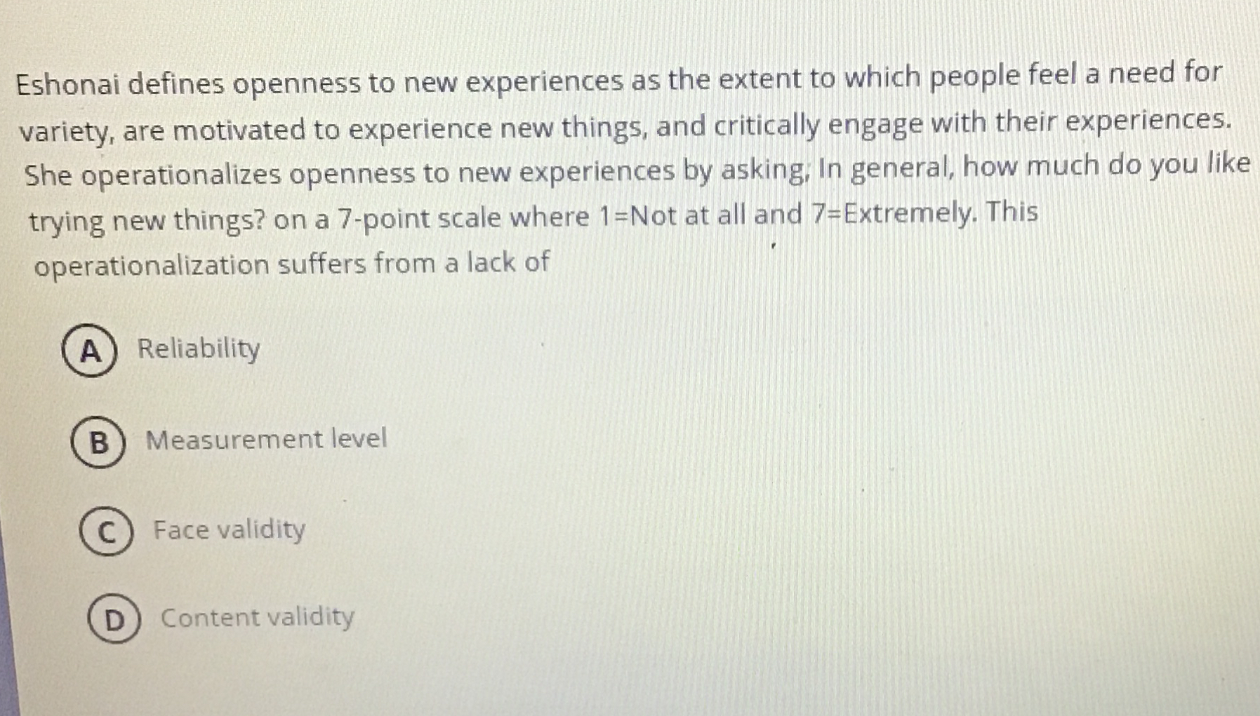 Solved Eshonai defines openness to new experiences as the | Chegg.com