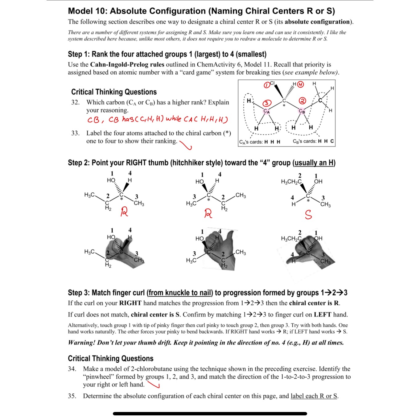 Model 10 Absolute Configuration Naming Chiral