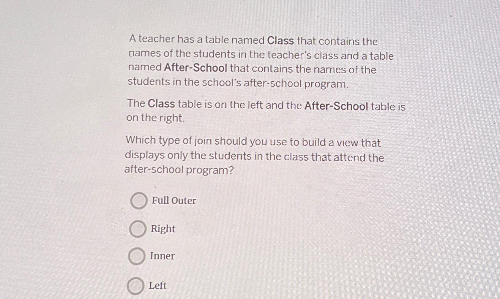 Solved A teacher has a table named Class that contains the | Chegg.com