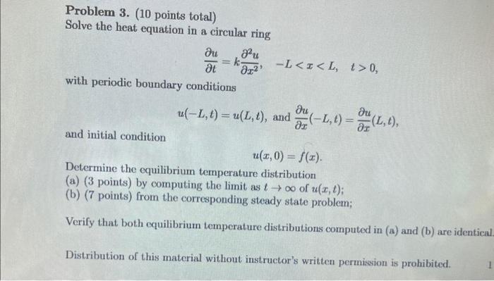 Solved Problem 3. (10 points total) Solve the heat equation | Chegg.com