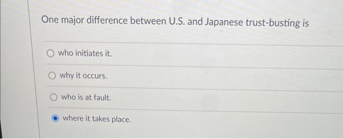 Solved One major difference between U.S. and Japanese | Chegg.com