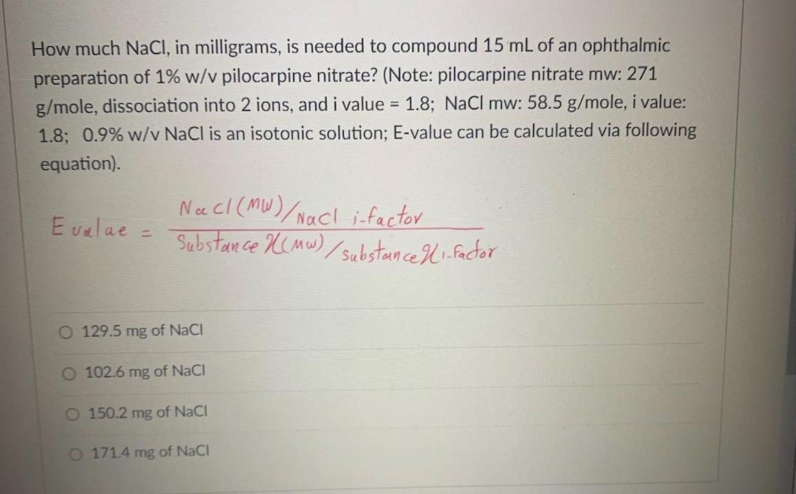 Solved How much NaCl, in milligrams, is needed to compound | Chegg.com