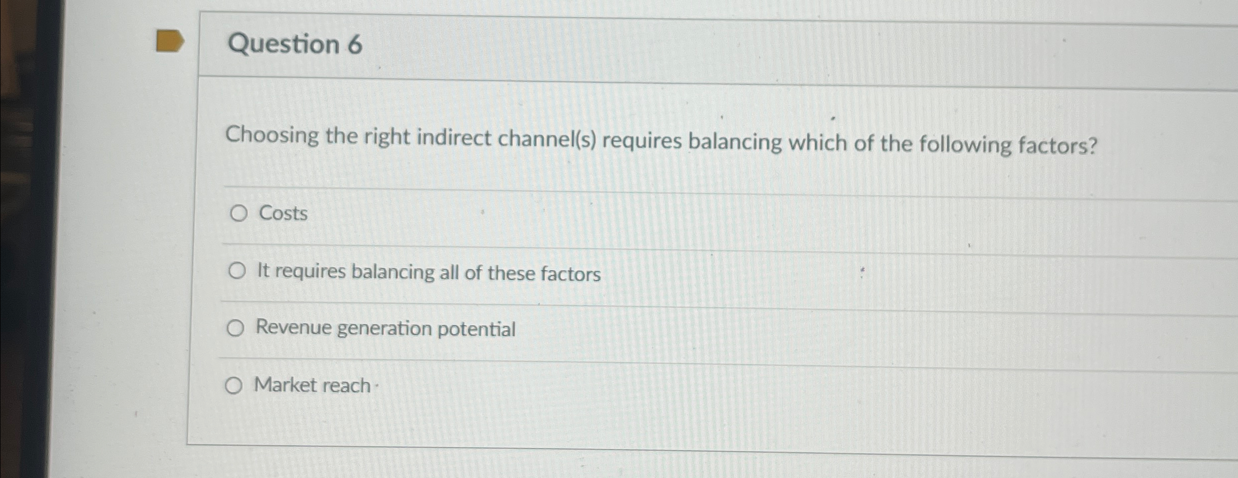 Solved Question 6Choosing the right indirect channel(s) | Chegg.com