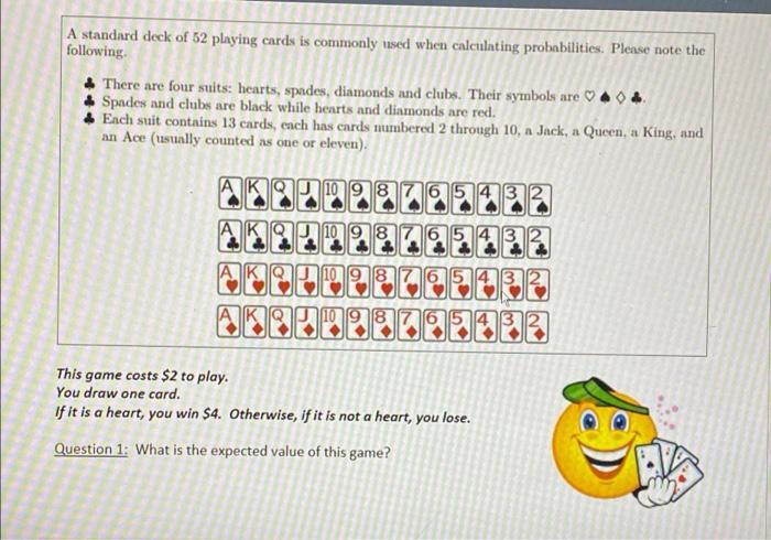 Solved A standard deck of 52 playing cards is commonly used | Chegg.com