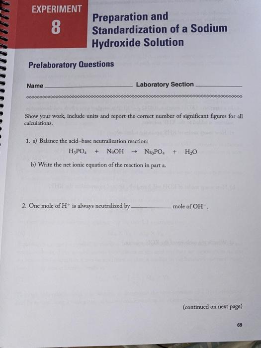 Solved Preparation and Standardization of a Sodium Hydroxide | Chegg.com