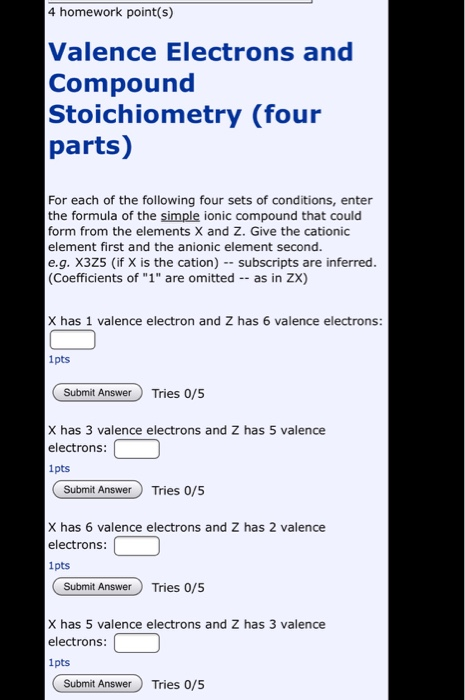 Solved 4 homework point(s) Valence Electrons and Compound | Chegg.com