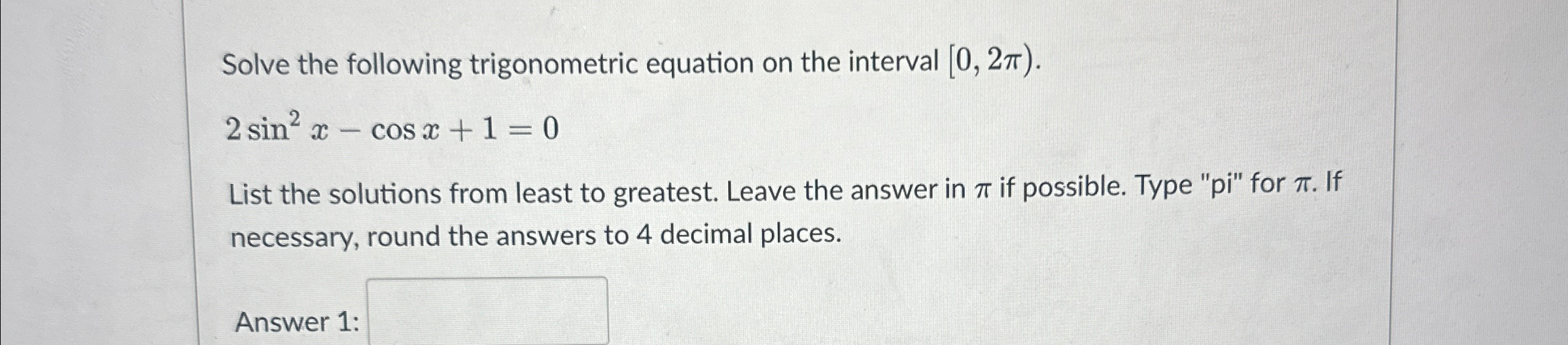 Solved Solve the following trigonometric equation on the | Chegg.com