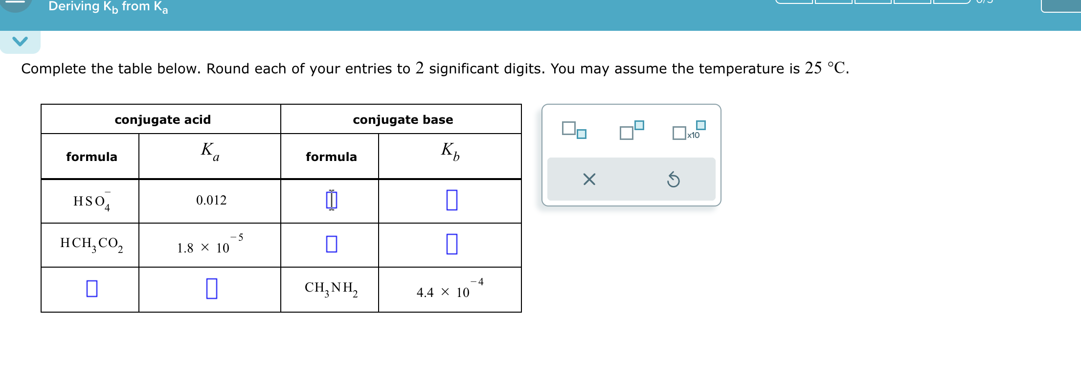 Solved Deriving Kb ﻿from KaComplete the table below. Round | Chegg.com