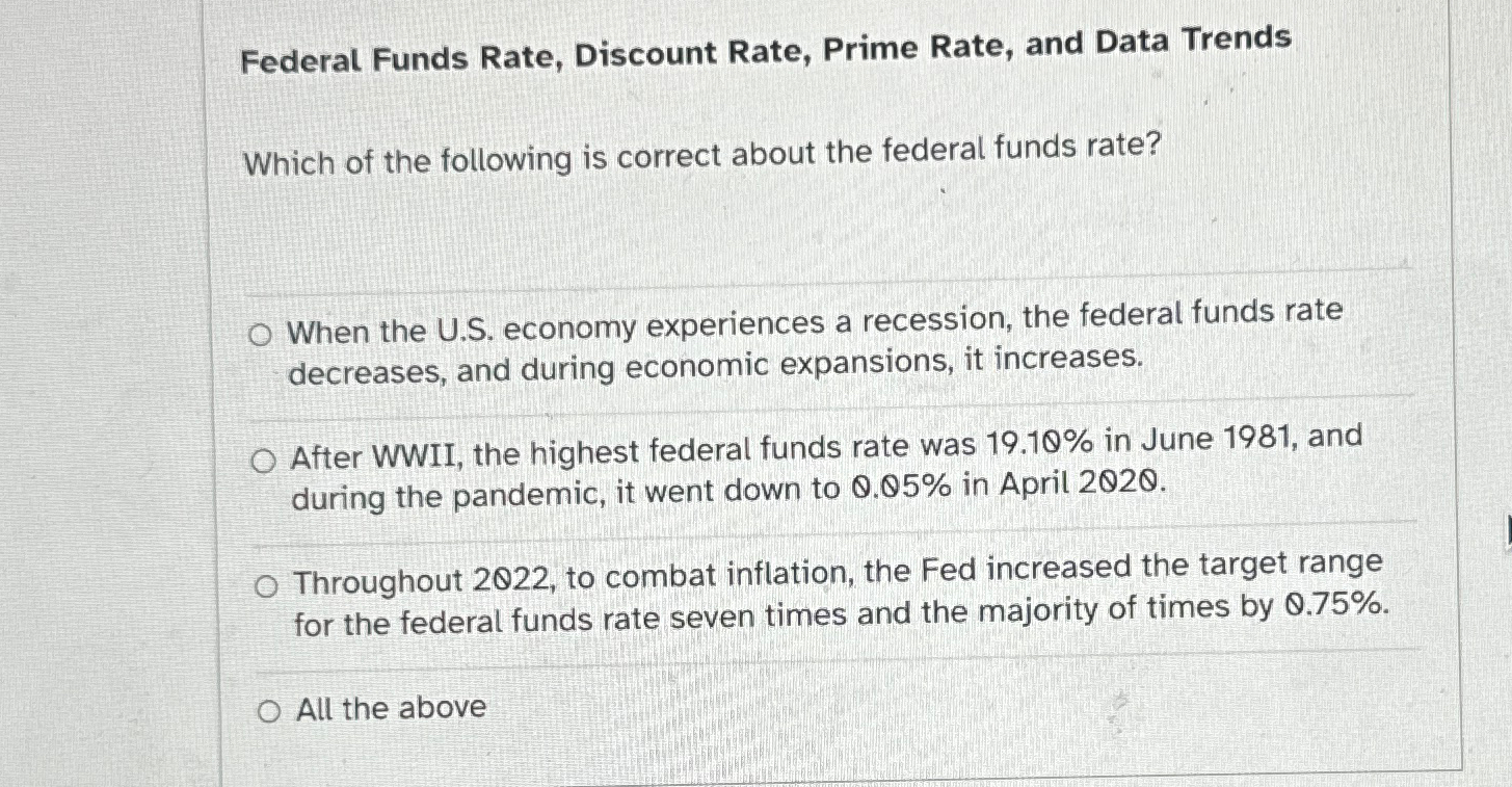 Solved Federal Funds Rate, Discount Rate, Prime Rate, and | Chegg.com