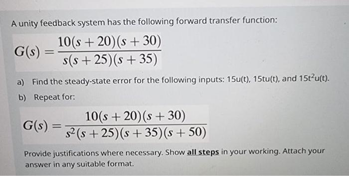 Solved A unity feedback system has the following forward | Chegg.com