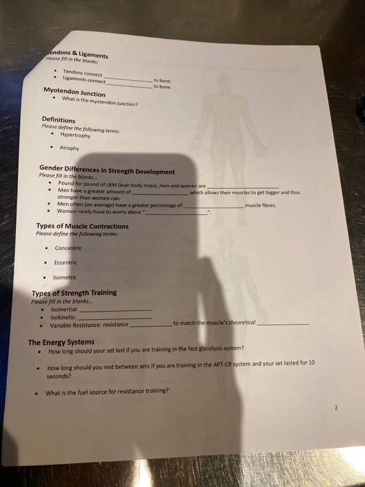 Solved endons & Ligaments Please in the blanks • Tendons | Chegg.com