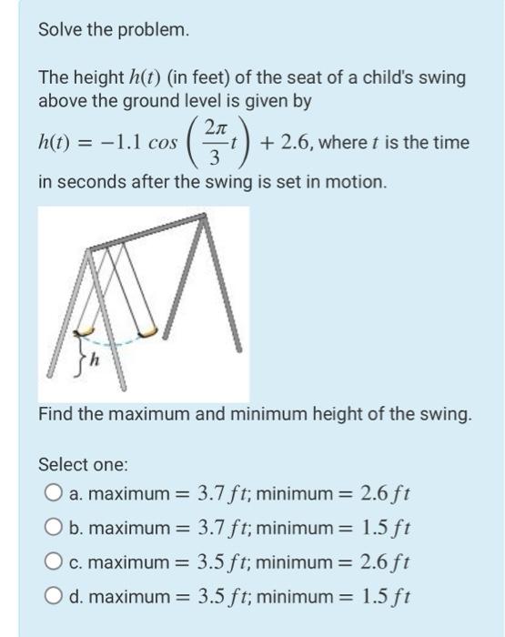 Solved Solve the problem. The height h(t) (in feet) of the | Chegg.com