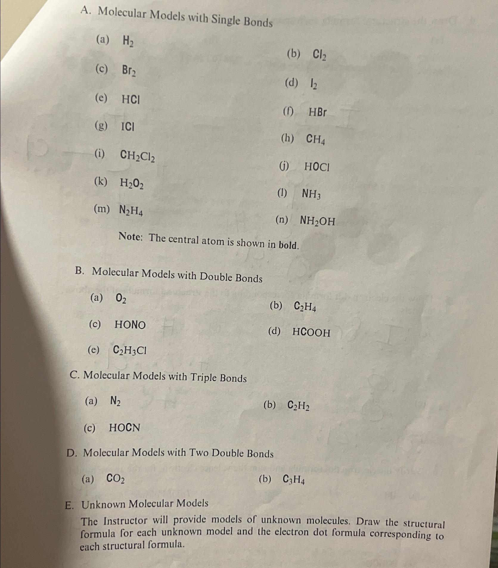 Solved A. ﻿Molecular Models with Single | Chegg.com