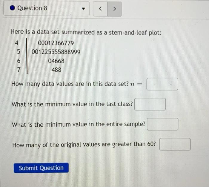 Solved Question 8 Here is a data set summarized as a | Chegg.com