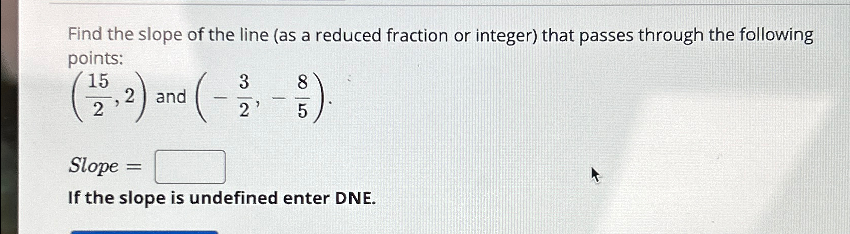 Solved Find the slope of the line (as a reduced fraction or | Chegg.com