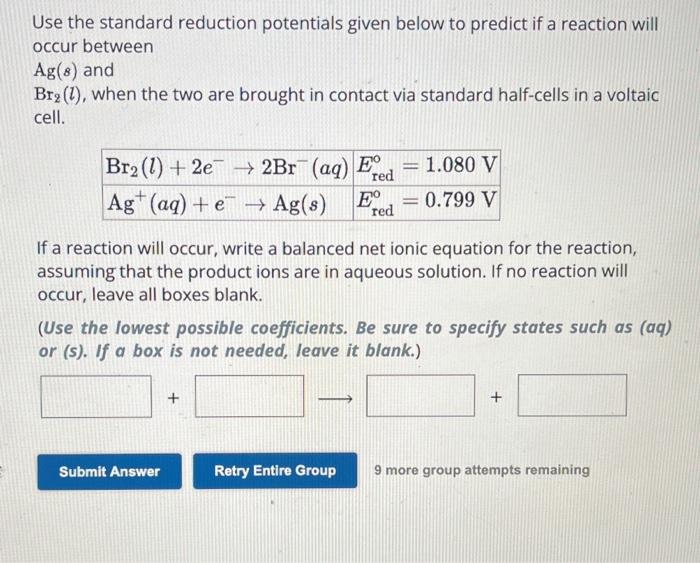 Solved Use the standard reduction potentials given below to | Chegg.com