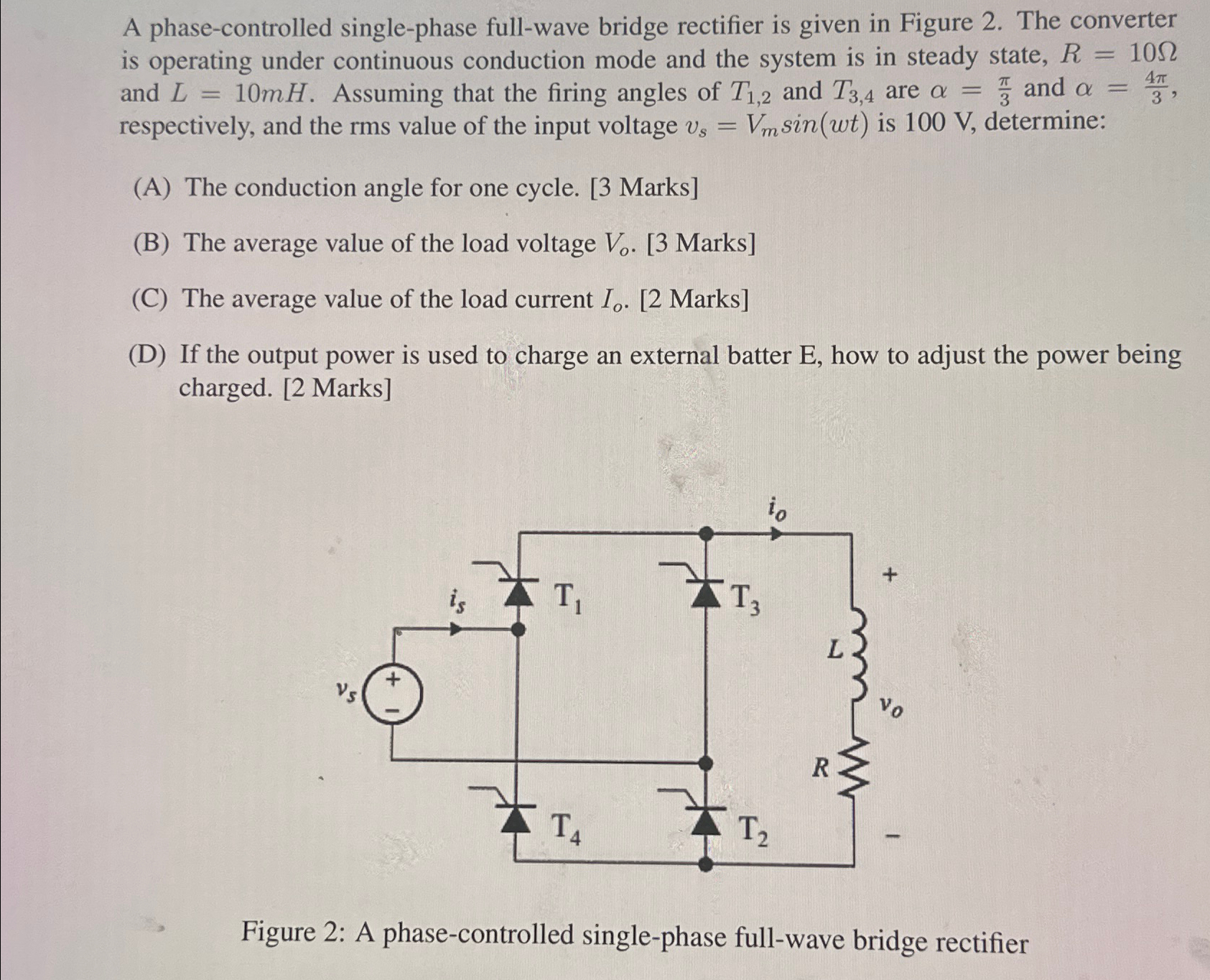 Solved A phase-controlled single-phase full-wave bridge | Chegg.com
