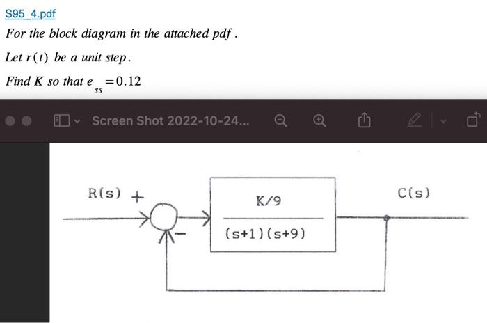 Solved S95_4.pdf For the block diagram in the attached pdf. | Chegg.com