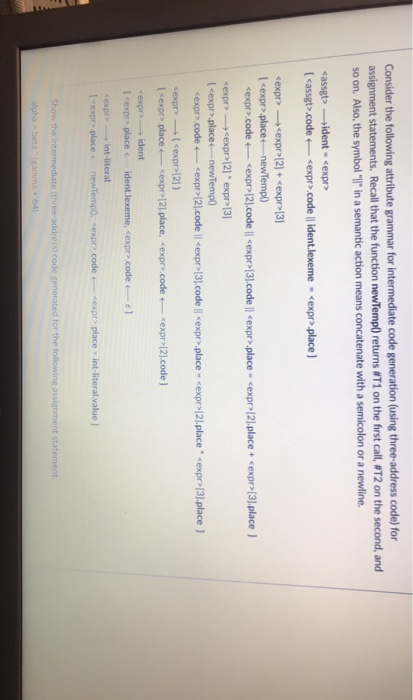 Consider the following attribute grammar for | Chegg.com