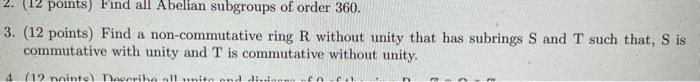 Solved 3. (12 points) Find a non-commutative ring R without | Chegg.com