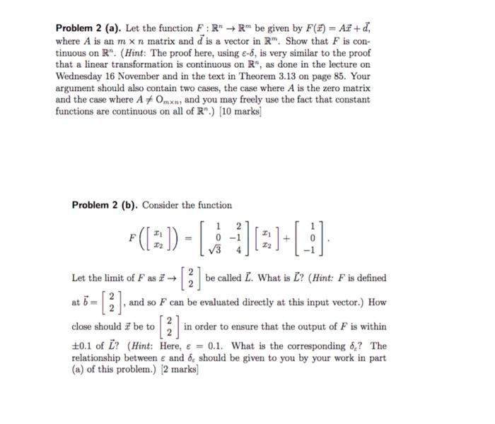 Solved Problem 2 (a). Let the function F:Rn→Rm be given by | Chegg.com