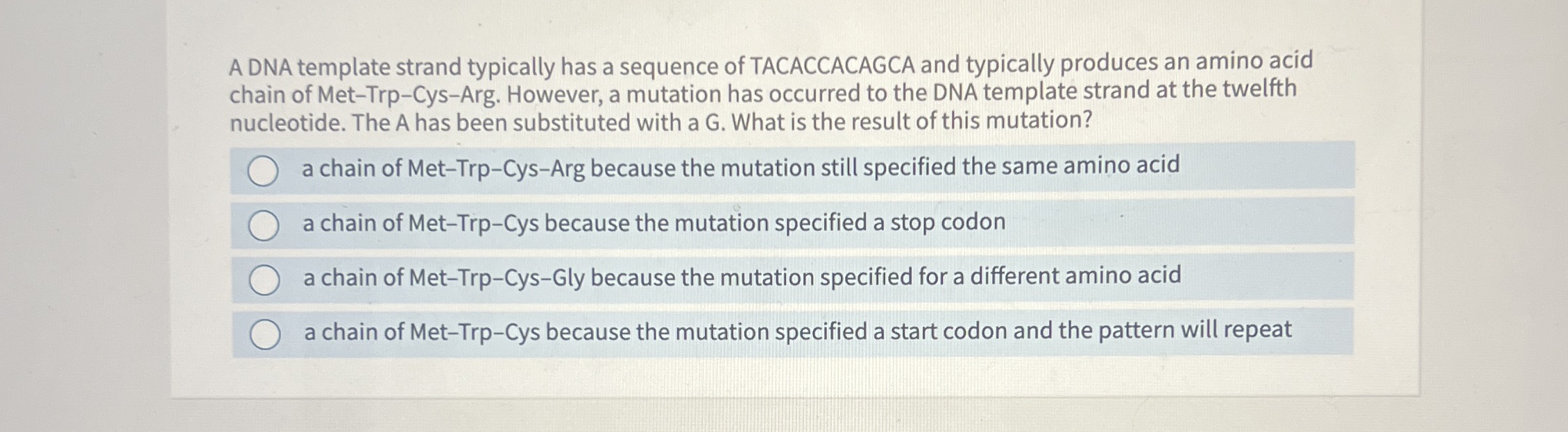 Solved A DNA template strand typically has a sequence of | Chegg.com