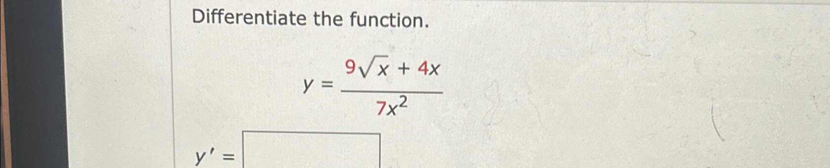 Solved Differentiate The Function Y 9x2 4x7x2y