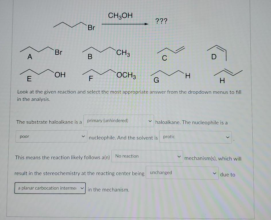 Solved CH3OH ??? Br Br CH3 A B с D OH OCH3 CH I E F G I Look | Chegg.com