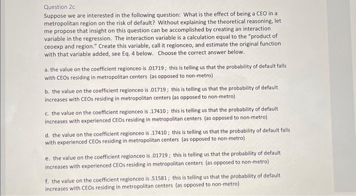 Solved Question 2c Suppose we are interested in the | Chegg.com