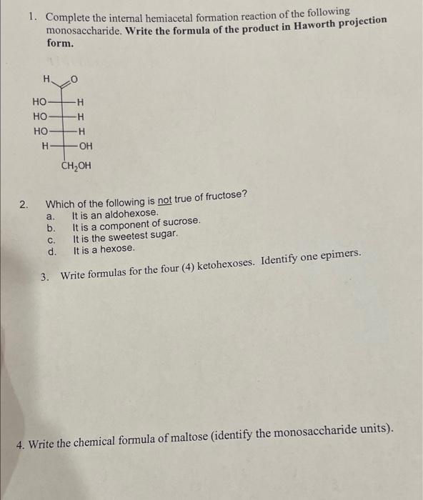Solved complete the interal hemiacetal formation reaction of | Chegg.com