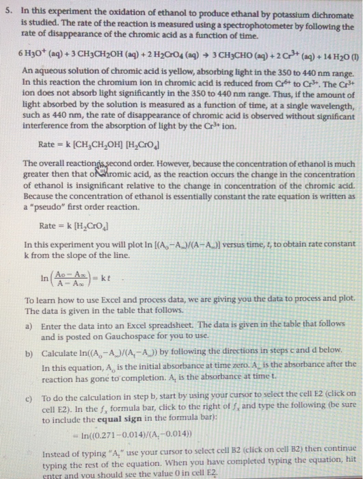 Solved 5. In this experiment the oxidation of ethanol to | Chegg.com