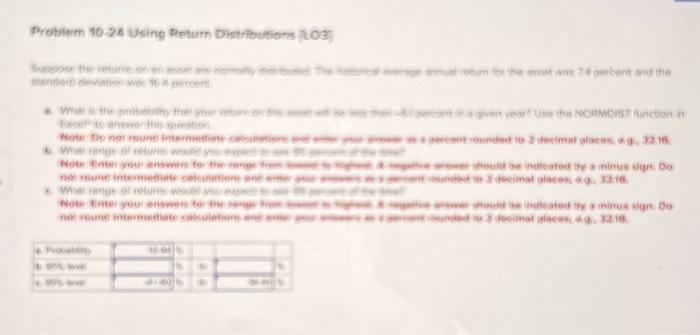 Solved Problem 10-24 Using Return Distributions (L03) | Chegg.com