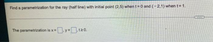 Solved Find a parametrization for the ray (half line) with | Chegg.com