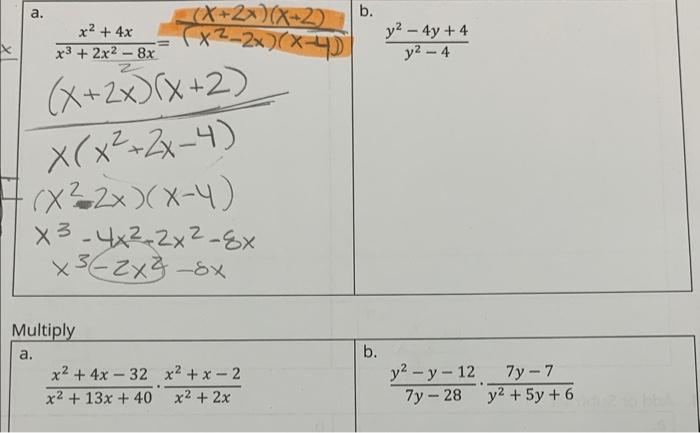 Solved x3+2x2−8xx2+4x=2(x+2x)(x+2)x2−2x)(x−4)(x+2x)(x+2)x(x2 | Chegg.com
