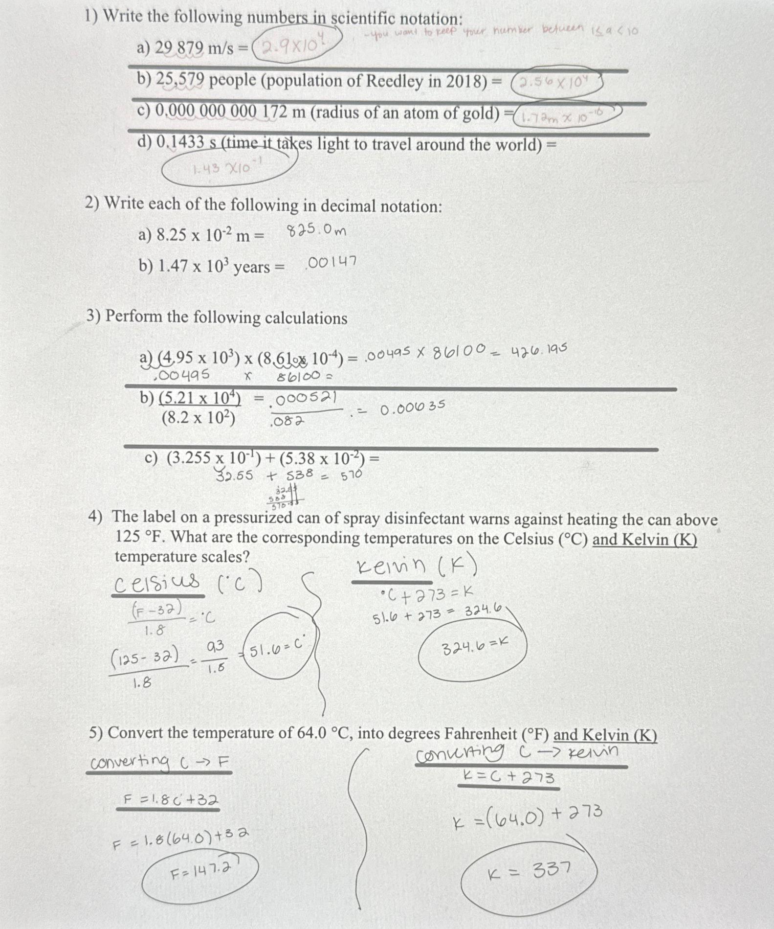 Solved Write the following numbers in scientific | Chegg.com