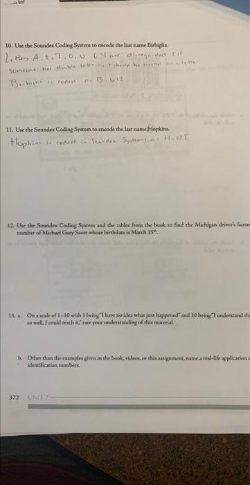 10. Uhe the Soundex Coding Syatem to encode the las | Chegg.com