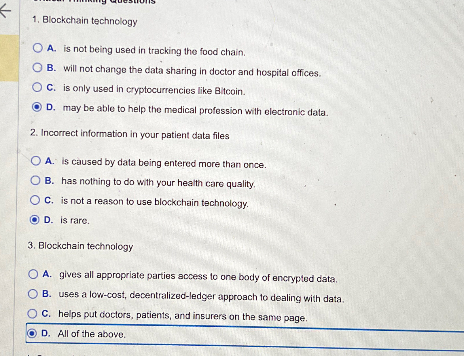 Solved Blockchain technologyA. ﻿is not being used in | Chegg.com