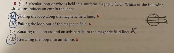 Solved 8 l/4 A circular loop of wire is held in a uniform | Chegg.com