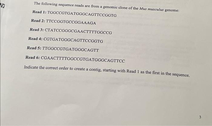 Solved The following sequence reads are from a genomic clone | Chegg.com