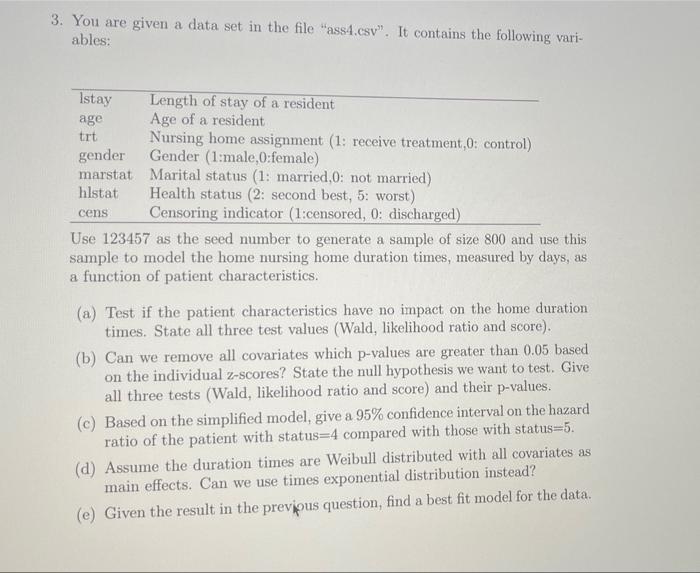 3. You are given a data set in the file "ass4.csv". | Chegg.com