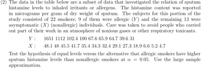 Solved 2) The data in the table below are a subset of data | Chegg.com