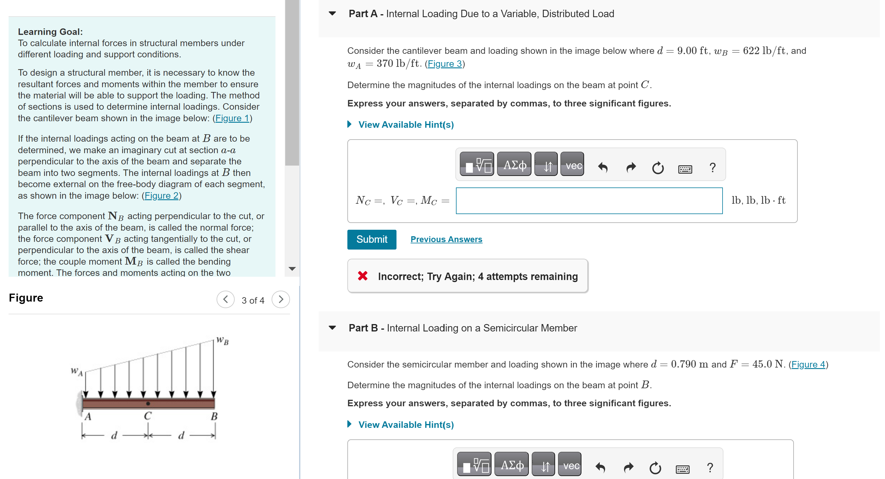 Part A - ﻿Internal Loading Due to a Variable, | Chegg.com