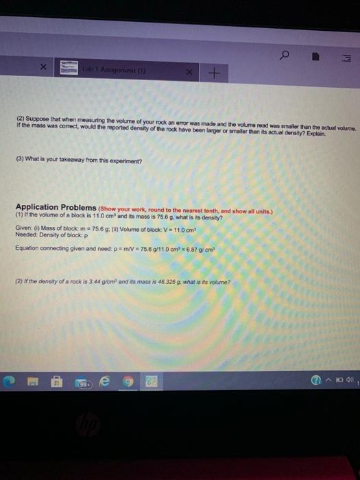 Physical Science Laboratory: PSC 151 Lab 8 Volume vs. | Chegg.com