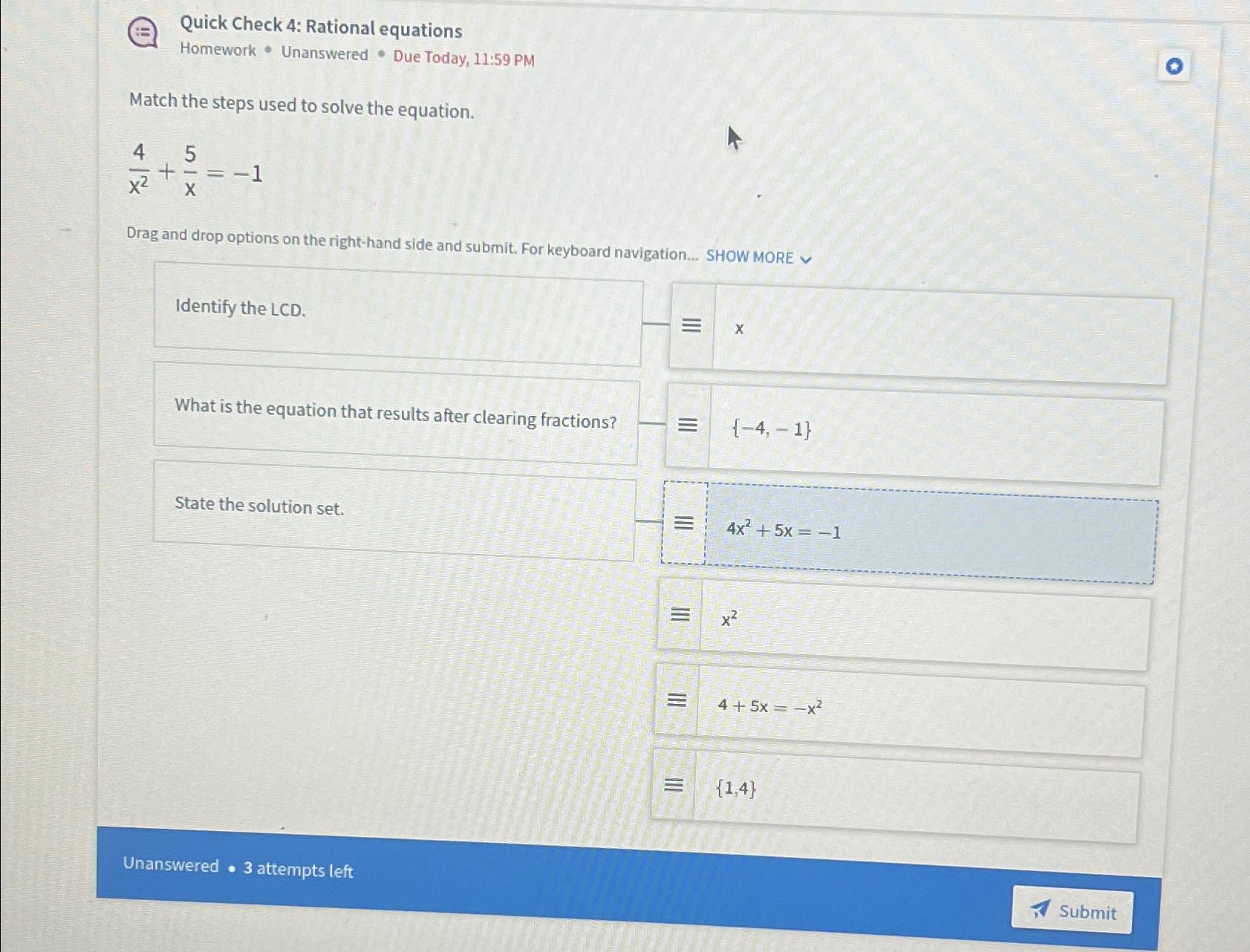 Solved Quick Check 4: Rational equationsHomework * | Chegg.com
