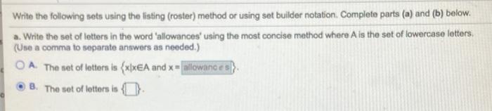 Solved Write the following sets using the listing (roster) | Chegg.com Solved Write the following sets using the listing (roster) | Chegg.com