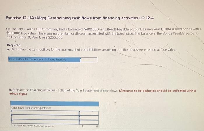 Solved Exercise 12-11A (Algo) Determining cash flows from | Chegg.com