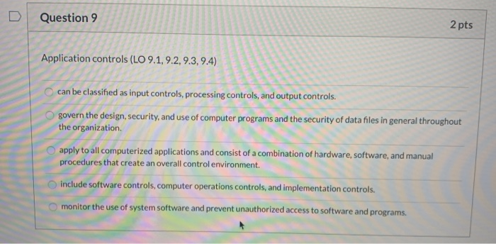 Solved Question 9 2 pts Application controls (LO 9.1, | Chegg.com