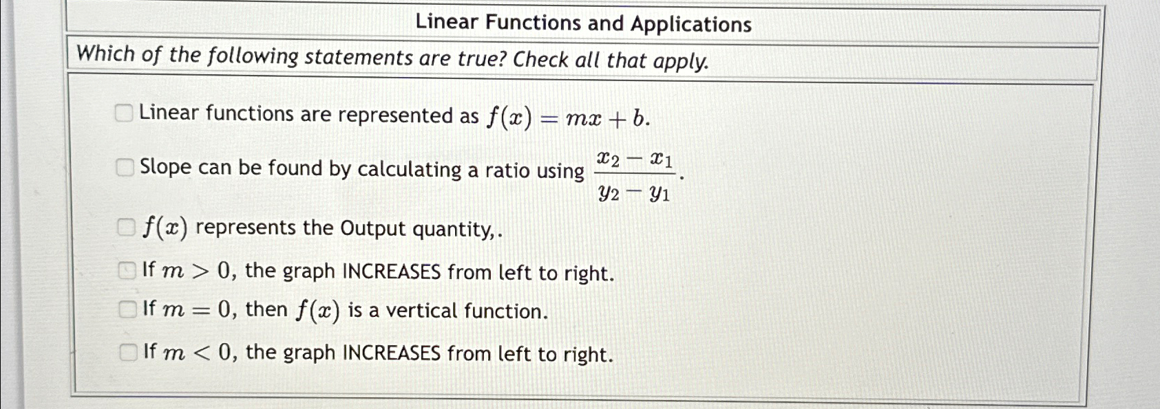 Linear Functions and ApplicationsWhich of the | Chegg.com