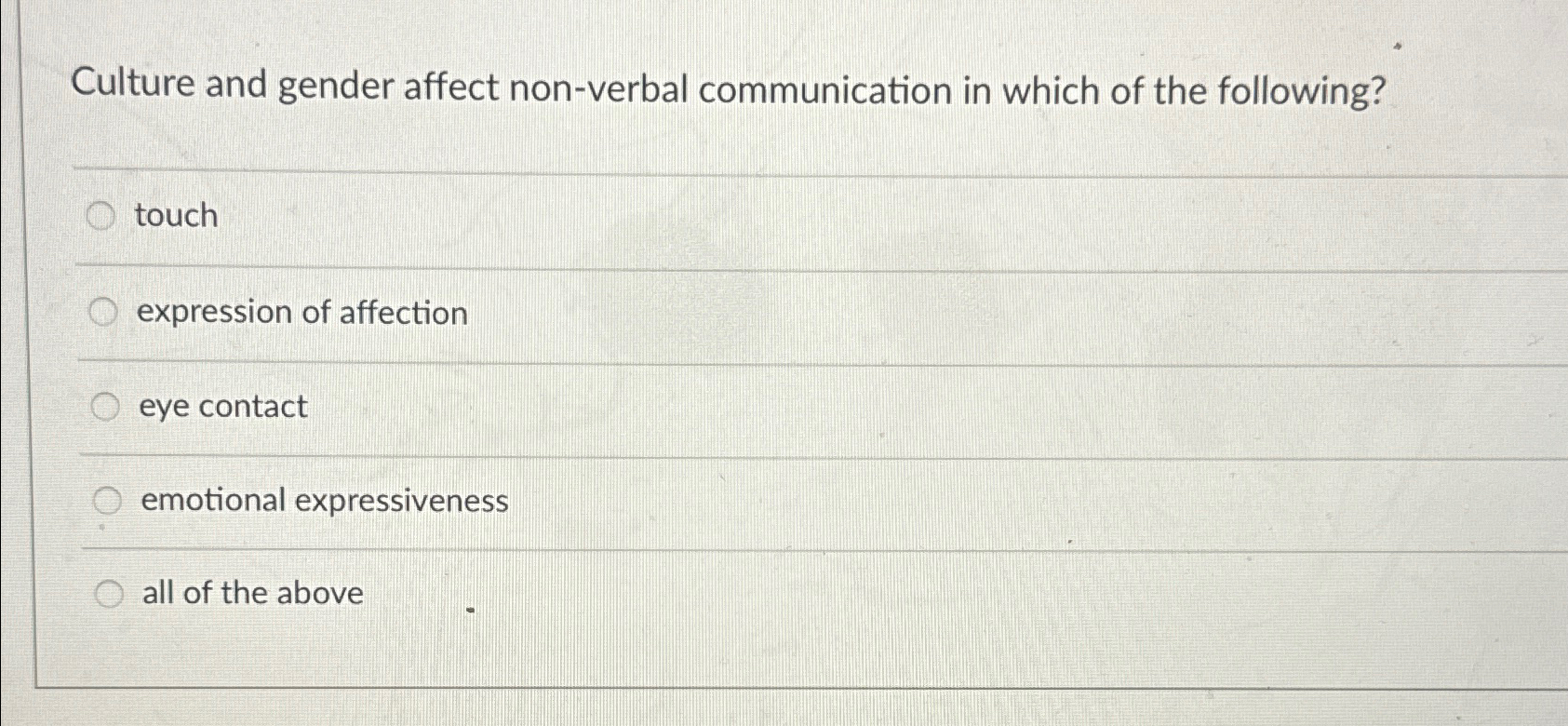 Solved Culture and gender affect non-verbal communication in | Chegg.com