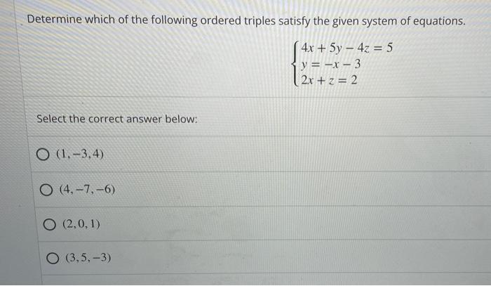 Solved Determine which of the following ordered triples | Chegg.com
